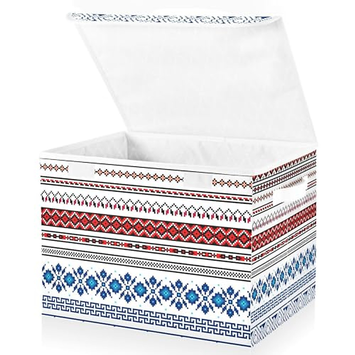 JJoias Ukrainian-folk-print Foldable Fabric Storage Boxes with Lids and Handle, Large Storage Bins for Living Room, Bedroom, Closet, Office