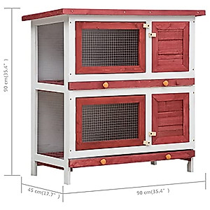 vidaXL Outdoor Rabbit Hutch 4 Doors Red Wood
