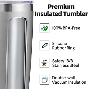 Volhoply 20oz Stainless Steel Tumbler with Lid and Straw,Double Wall Insulated Travel Iced Coffee Mug Fits Car Cup holder,Powder Coated Cups for Hot and Cold Drinks,Gifts for Women Men（Gray,1 Set）