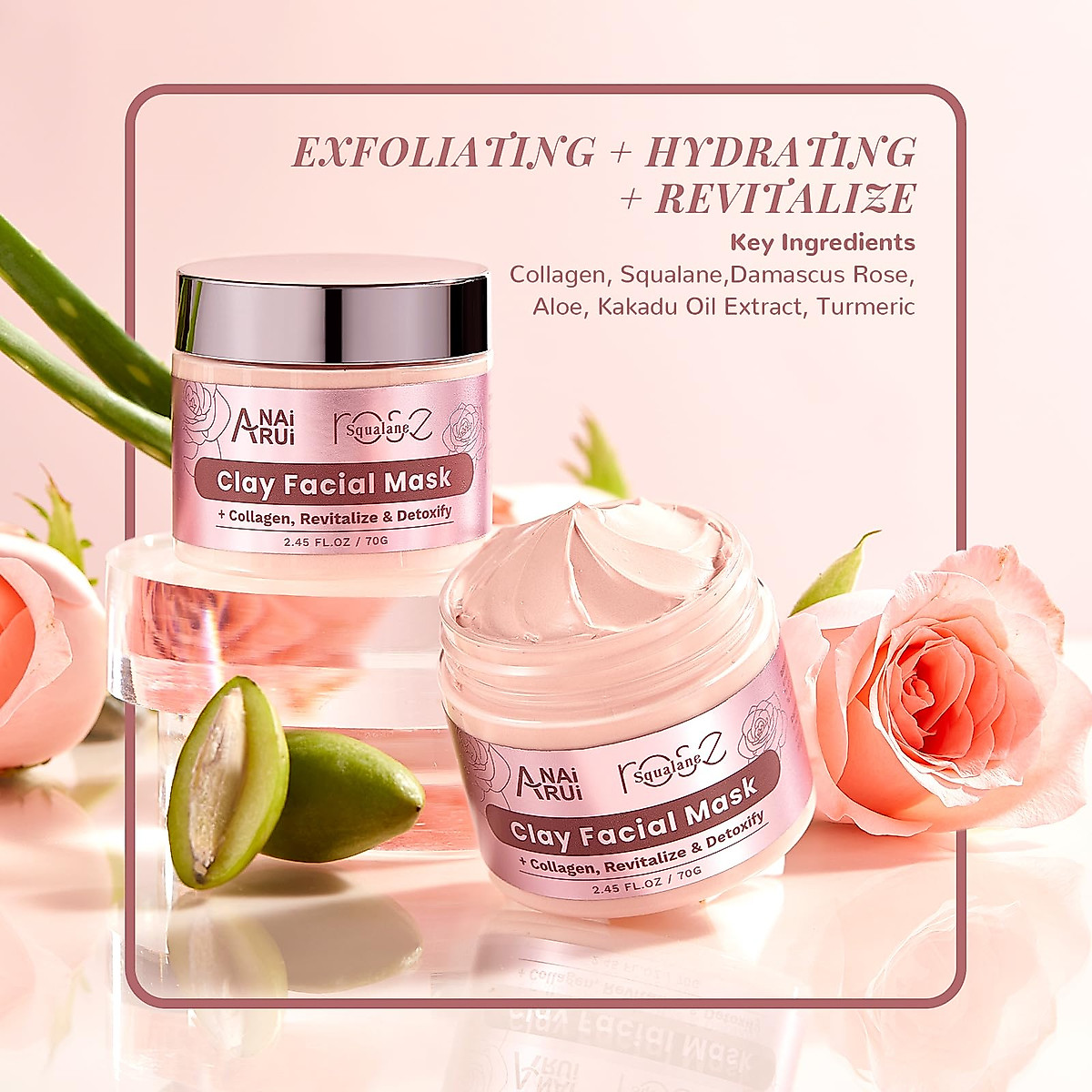 ANAiRUi Skin Care Set, Facial Kit for Women, Rose & Squalane Face wash and Moisturizer Set with Clay Mask, Face Cleanser and Facial Oil, Purify, Hydrate, Radiant, Rose Travel Skincare Set