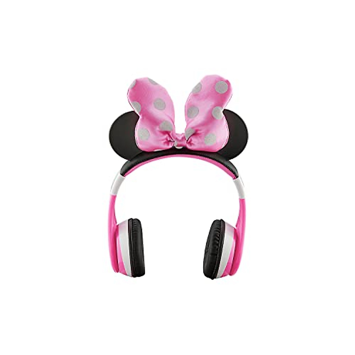 eKids Minnie Mouse Kids Bluetooth Headphones, Wireless Headphones with Microphone Includes Aux Cord, Volume Reduced Kids Foldable Headphones for School, Home, or Travel, Pink