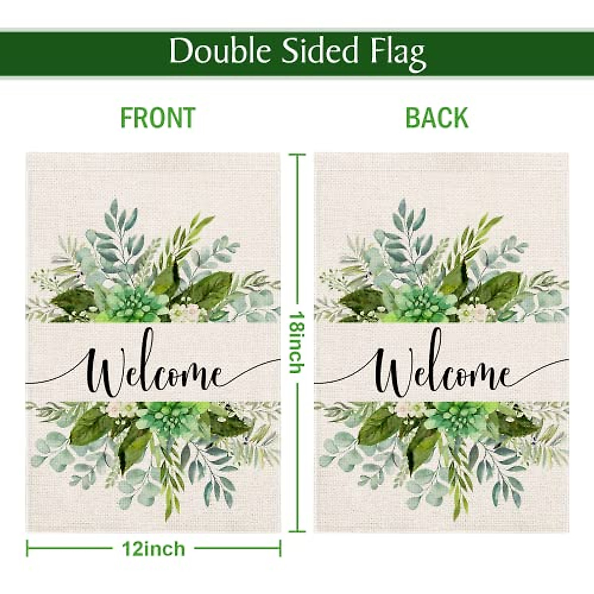 Leaves Floral Welcome Garden Flag 12×18 Double Sided, Burlap Small Vertical Yard Flag, Spring Summer Seasonal Outdoor Decor for Garden Yard Farmhouse