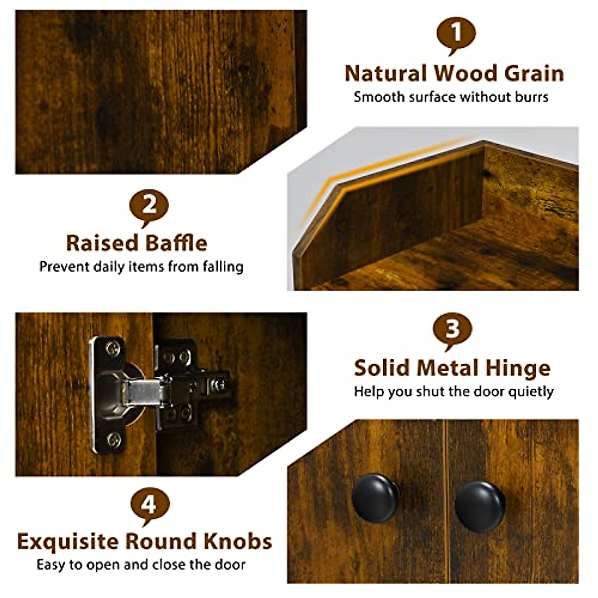 Tangkula Rustic Bookcase, Storage Cabinet with 2 Open Shelves and 2 Doors, Industrial Bookshelf for Home Office, Adjustable Shelf, Multifunctional Wood Cabinet, Rustic Brown