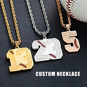 Personalized Sports Number Necklace With Name - Baseball Softball Number With Name Pendant - Lucky Number Sports Charm Gift