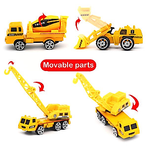YIMORE Alloy Engineering Truck Mini Pocket Size Construction Models Play Vehicles Toy for Kids Party Favors Cake Decorations Topper Birthday Gift, 6Pcs Set