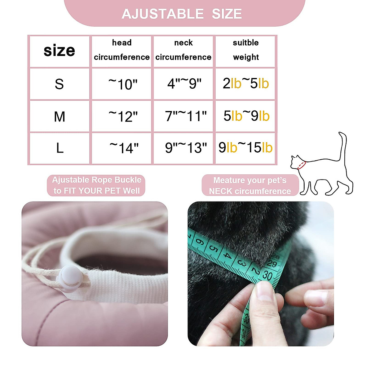 Docutca Soft Cat Cone Collar, Cat Recovery Collar, Cute Donut Cat Cone Alternative After Surgery with Adjustable Neck Strap,Comfy Pet Pillow Cone for Small Dog, Kitten
