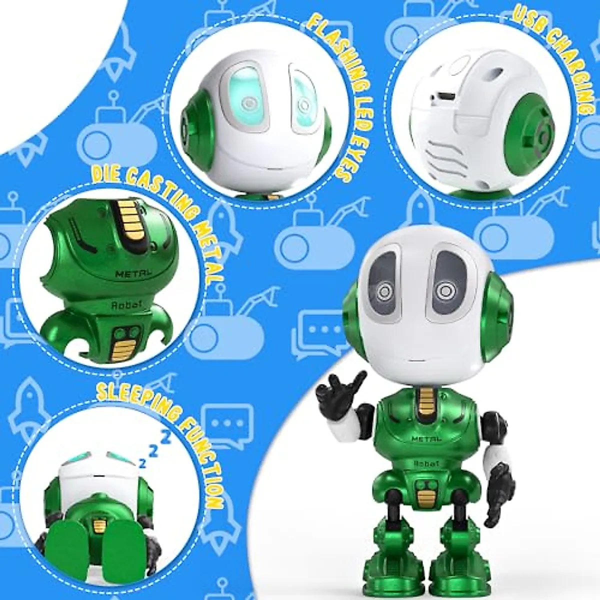 BROADREAM Stocking Stuffers, Robot Kids Toys, Mini Robot Talking Toys for Boys Girls Travel Toys Help Kids Talking for Christmas Stocking Stuffers, LED Lights and Interactive Voice Changer (Green)