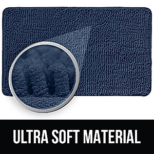 Kangaroo Anti Fatigue Cushion Mat and Chenille Bath Rug, Antifatigue Mat Size 32x20, Foam Pad Relieves Pressure, Bath Rug Size 36x24, Machine Washable, Both in Navy, 2 Item Bundle