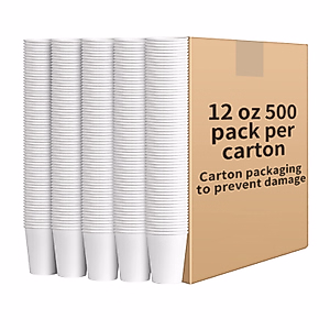 RACETOP Paper Coffee Cups 12 oz [500 pack], Paper Cups Disposable, Hot Coffee Cups, Ideal for Coffee, Beverages (12oz 500 pack white)