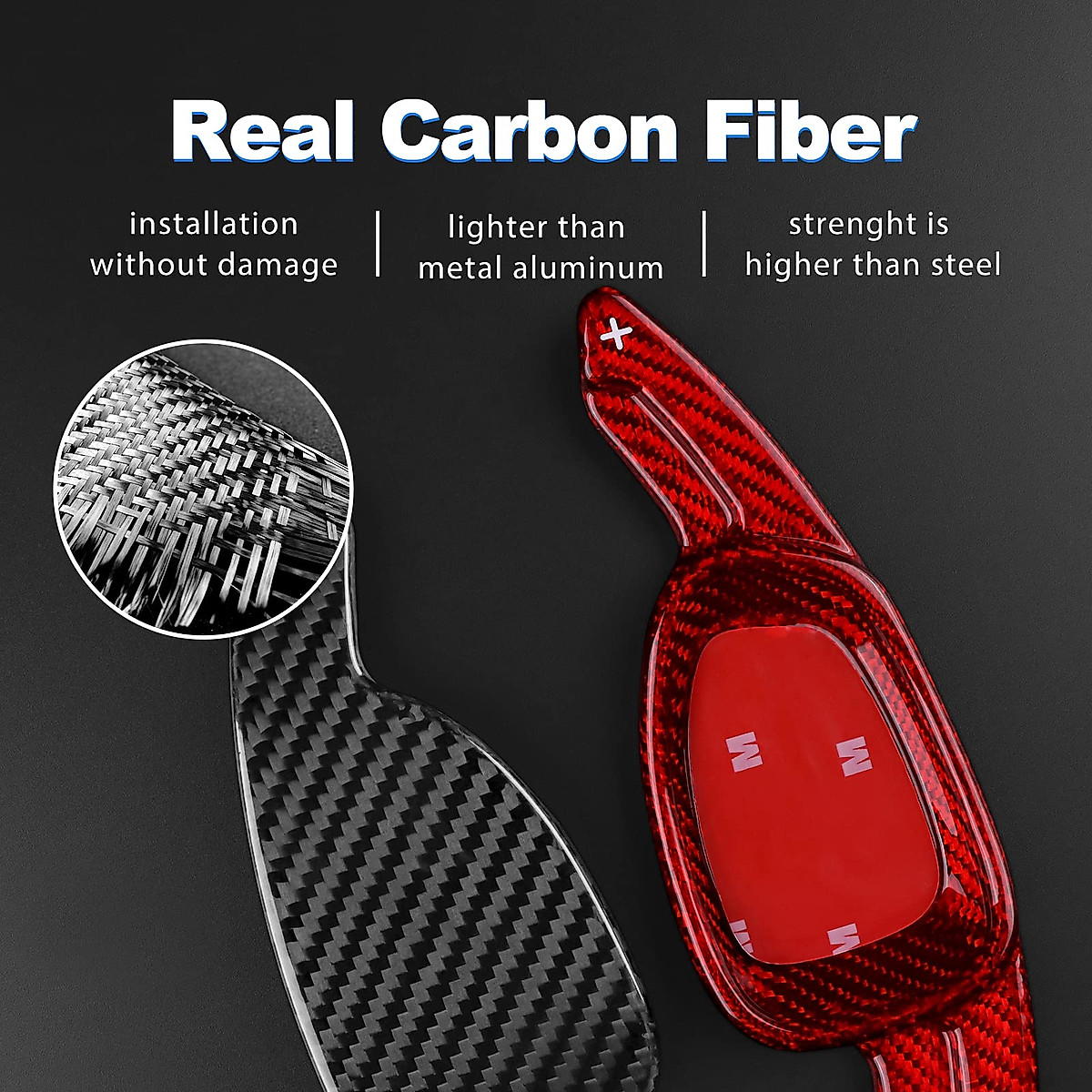 AIRSPEED Car Steering Wheel Paddles Carbon Fiber Steering Wheel Shift Paddle Extended Shifter Trim Cover Accessories for Audi A5 S3 S5 S6 SQ5 RS3 RS4 RS5 RS6 RS7, Black