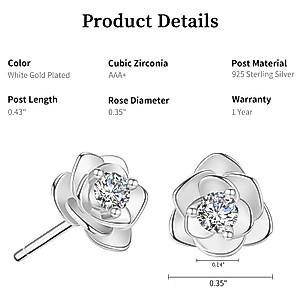 White Gold Plated Rose Flower Stud Earrings for Women Gift