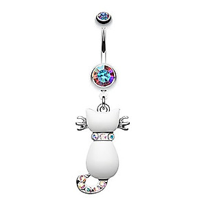 WildKlass Jewelry Golden Sassy White Kitty Cat 316L Surgical Steel Belly Button Ring