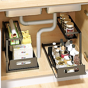 Knownyou Under Sink Storage, Pull Out Cabinet Organizer, 2 Tier Slide Out Sliding Shelf for Kitchen Bath (Black)
