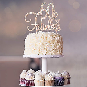 60 Cake Topper - Premium Rose Gold Metal - 60 and Fabulous - 60th Birthday Party Sparkly Rhinestone Decoration Makes a Great Centerpiece - Now Protected in a Box