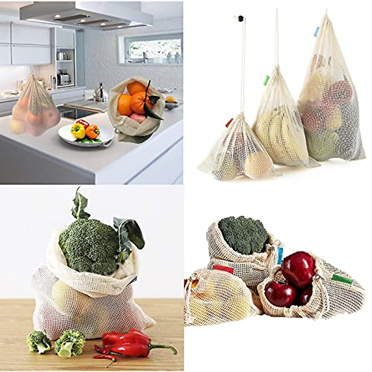 Produce Bags,9-Pack Reusable Produce Bags with Drawstring Biodegradable Eco-Friendly Net Zero Produce Bags,Reusable Vegetable Produce Bags for Fruit,Vegetable,Toys