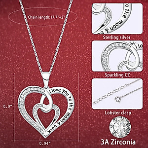 FANCYCD Jewelry for Women, Girlfriend Necklace, Heart Necklace for Women, I Love You Necklace, Wife Jewelry Present, Valentines Day Gift, Anniversary for Her, I Love You to the Moon and Back Necklace