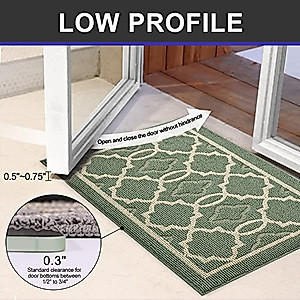 Indoor Door Mat, Non-Slip Mats Rubber Backing Front Back Door Mat, Low-Profile Entrance Rug, Absorbent Resist Dirt Doormat Machine Washable Inside Floor Shoe Doormats for Entryway (Green, 20"x32")