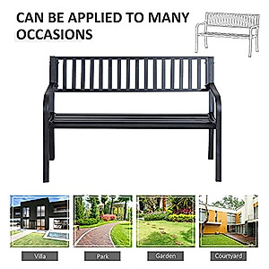 Outsunny 50" Garden Park Bench, Slatted Steel Outdoor Decorative Loveseat for Patio Lawn