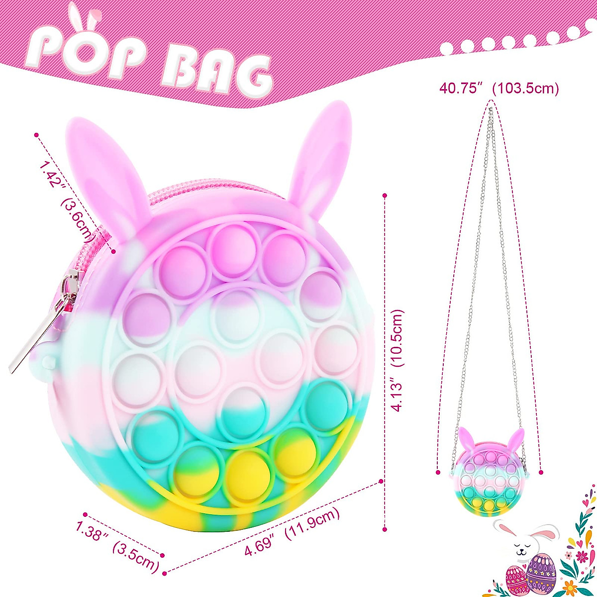 Pop It Purse Pop It Bag Kids Gifts Pop Purse Fidgets Toys Pop It Purse for Girls Pop Fidget Purse Mini Rabbit Shoulder Bag (Macaron)