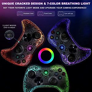 arVin Gaming Controller for iPhone/iPad/iOS/Android/Tablet/PC/PS5/PS4/PS3/Switch, Pro Wireless Game Controller Gamepad with Unique Crack/Phone Holder/Back Button/Turbo/RGB Light/Vibration/6-Axis Gyro