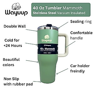 Wayuup 40 oz Tumbler with Handle and Straw Lid, Stainless Steel Vacuum Insulated Double Wall Water Bottle Leak-proof, Non Slip more than 24 Hrs or Hot for 6 Hrs (Crocodile), WPM40