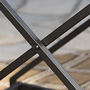 Christopher Knight Home Annika Outdoor Bar Cart with Tempered Glass Shelves, Black Powder Coated Iron