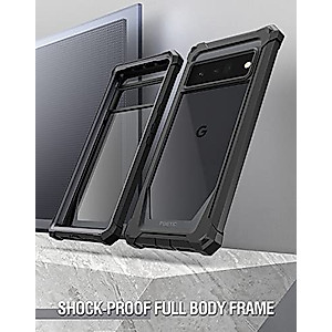 Poetic Guardian Case Designed for Google Pixel 6 Pro 5G, Built-in Screen Protector Work with Fingerprint ID, Full Body Hybrid Shockproof Bumper Cover Case, Black/Clear