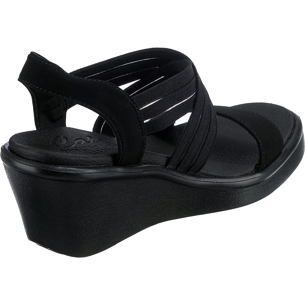 Skechers Women's Wedge Sandal, Black/Black, 8