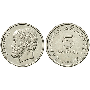 7 Coins from Greece,Greek Coin Set Collection 1 2 5 10 20 50 100 Drachmes,Circulated 1982,2000,Alexander The Great,Laskarina Bouboulina,Aristotle,Democritus,Dionysios Solomos,Homer,Anchor,Atom,Cannon