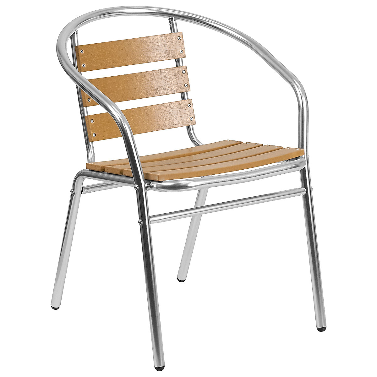 EMMA + OLIVER Aluminum Indoor-Outdoor Stack Chair w/Triple Slat Faux Teak Back
