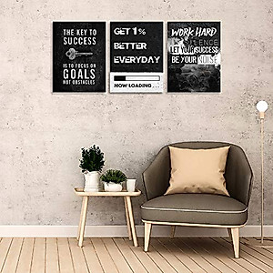 Inspirational Wall Art Canvas Hustle Poster Success Goal Artwork Entrepreneur Quote Painting Motivational Office Wall Decor Art for Bedroom Living Room Home Decoration Framed 12inch x16inch x3pieces
