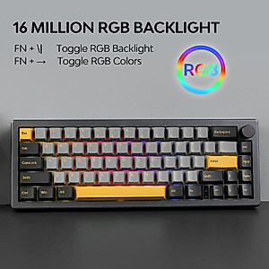 EPOMAKER EK68 65% Wireless Gaming Keyboard, Hot Swappable Gasket Mechanical Keyboard with Metal Knob, Bluetooth 5.0/2.4Ghz Wireless/USB-C Wired Custom Keyboard (Black Gold, Gateron Pro Yellow)