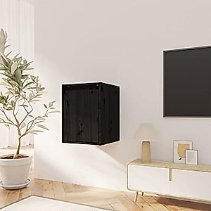 WHOPBXGAD Wall Cabinet,Wooden Wall cabinets, Wall Storage Shelves, Easy to Clean Suitable for Living Rooms, bedrooms, Homes,Black 11.8"x11.8"x15.7" Solid Wood Pine