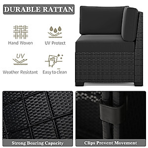 LayinSun 7 Pieces Outdoor Patio Furniture Set with 44" Fire Pit Table Rattan Sectional Sofa Conversation Sets