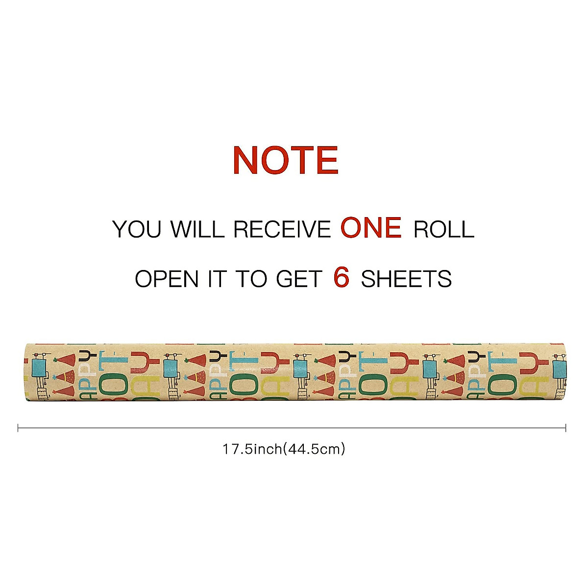 RUSPEPA Wrapping Paper Sheets Birthday Design - 17.5 x 30 inches Each Sheet, Total of 6 Sheets Packed in 1 roll