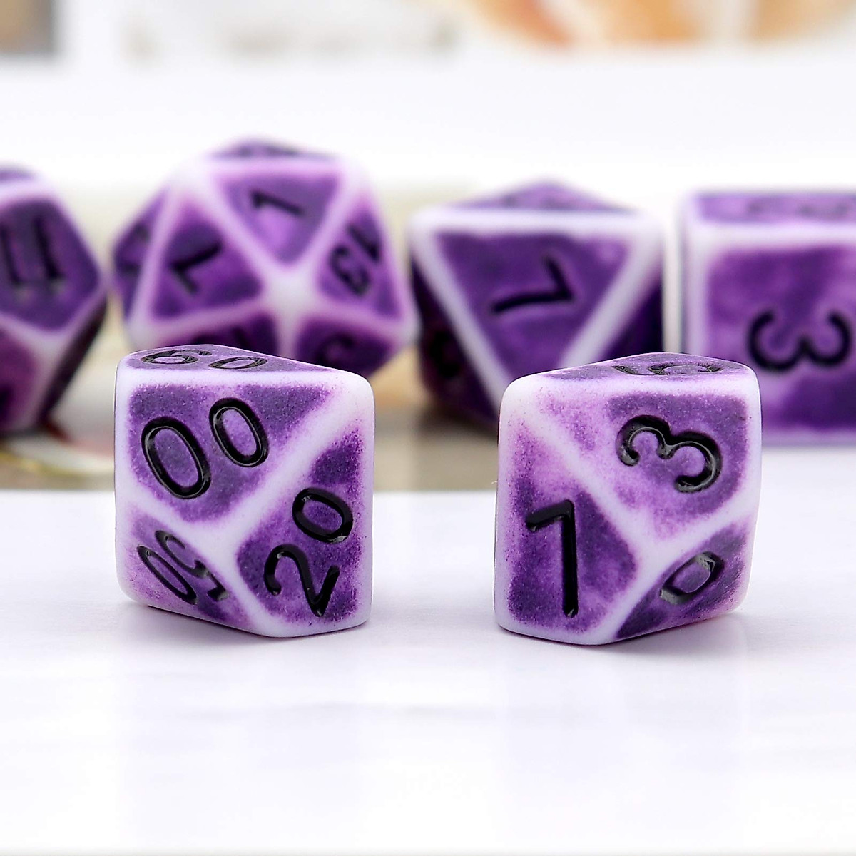 Haxtec Ancient DND Dice Set 7PCS Purple Polyhedral Dice for Dungeons and Dragons Pathfinder RPG