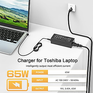 65W Laptop Charger for Toshiba Satellite C55 C55D C655 C855 C855D L55 L745 L655 L755 P755 S55 S55T A105 A215 A505 A665; PA3822U-1ACA, PA3917U-1ACA, PA5177U-1ACA, PA5178U-1ACA Power Supply Cord
