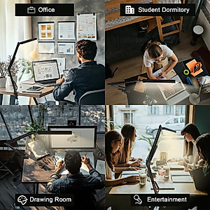 TROPICALTREE LED Desk Lamp, Swing arm Desk Light with clamp, 3 Lighting 10 Brightness Eye-Caring Modes, Reading Desk Lamps for Home Office 360 Degree Spin with USB Adapter & Memory Function black-14W