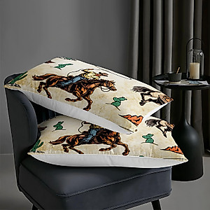 AILONEN Western Cowboy Comforter Set Twin Size, Rodeo Cowboy Riding Bull with Cacti Western Style Bedding Set for Girls Boys Girls,Ranch Jomon Bed in a Bag Duvet Set,1 Quilt and 2 Pillowcases,3PCS