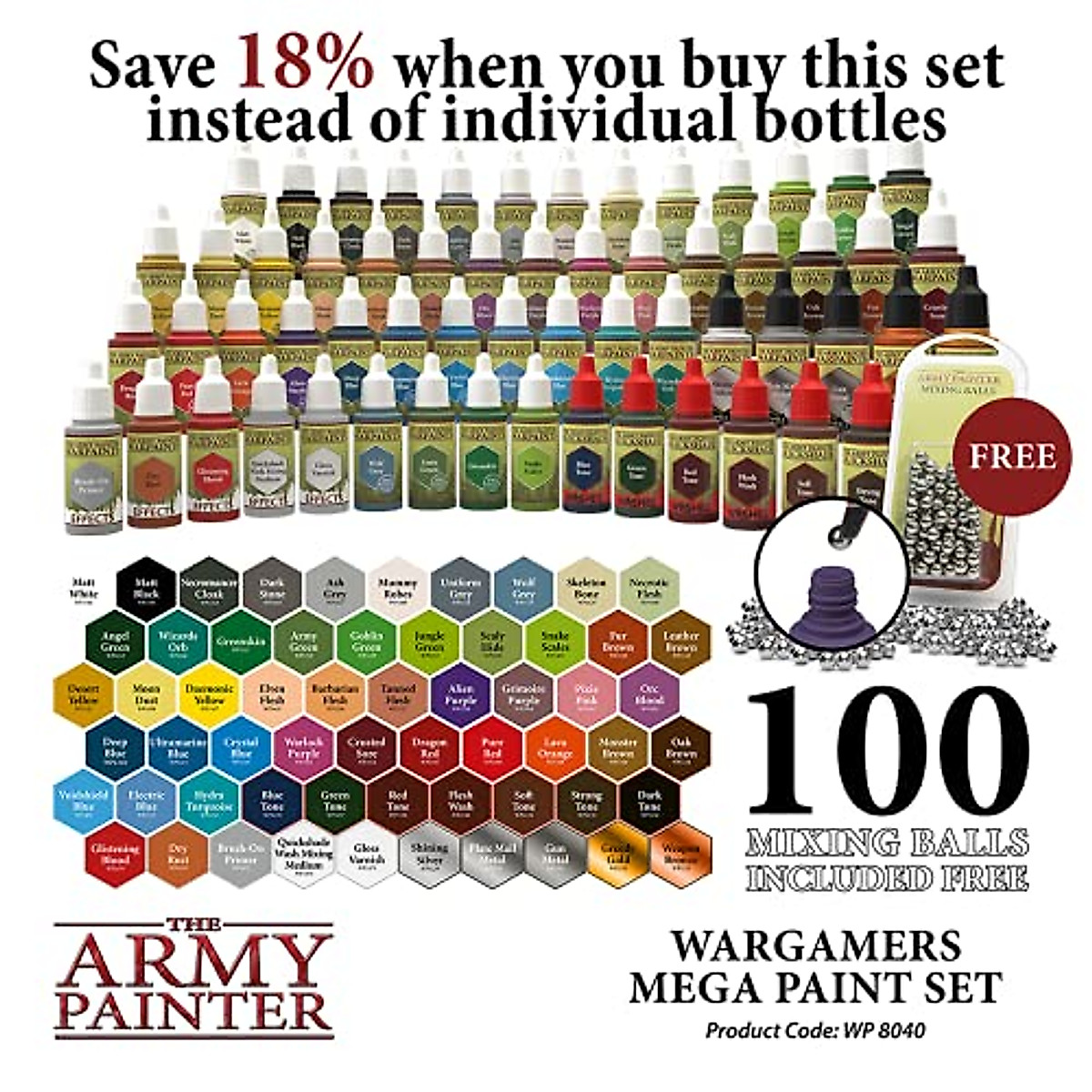 The Army Painter Paint Set - Miniature Painting Kit with 100 Rustproof Mixing Balls & 60 Nontoxic Acrylic Paints for Wargamers Hobby Model Paints for Plastic Models - Mini Figure Painting Kit