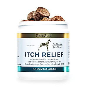 PetScy - Dog Itch Relief with Fatty Acids, EPA, DHA, & Omega for Dogs, Dog Anti-Itch Nutritional Support, Itch Relief Chews for All Ages, Pork Flavor, 30 Chews