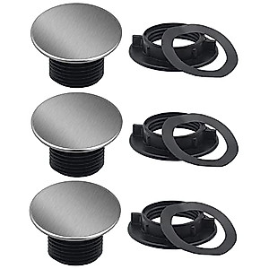 Kitchen Sink Hole Cover Black, Brushed Nickel Sink Caps for Top Holes Blanking Plug Stopper Basin Cover, Metal Stainless Steel Faucet/Countertop/Dispenser Hole Cover/Plug (3 Pack, 1.2 to 1.6 Inch)