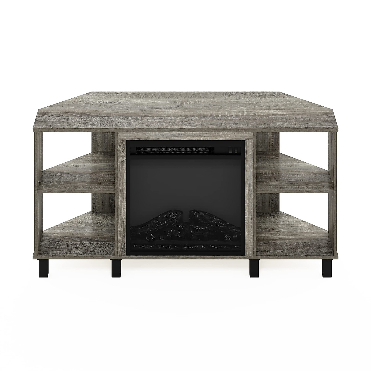 Furinno Jensen Corner Fireplace TV Stand with 4 Open Compartments for TV up to 55 Inches, French Oak Grey