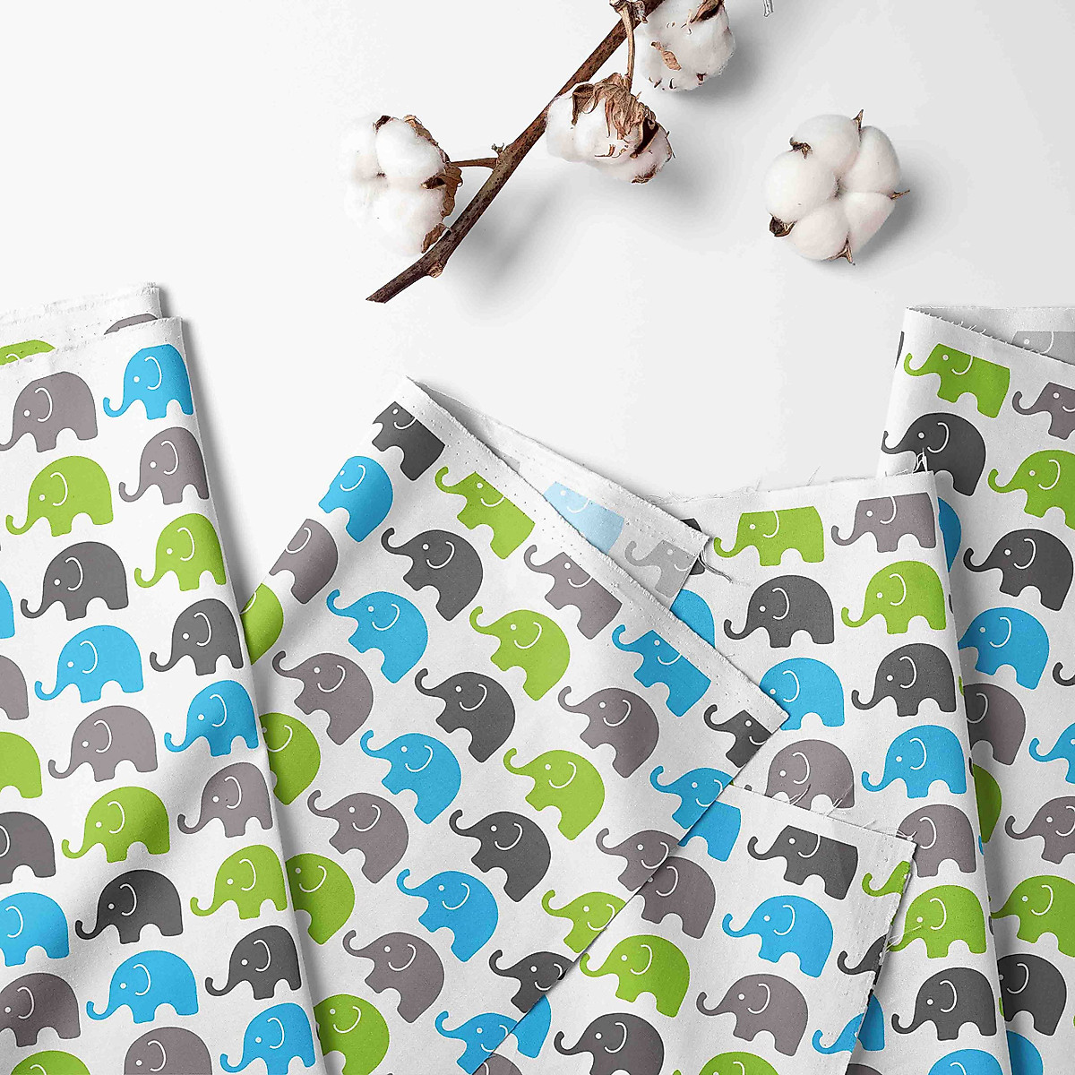 Bacati - Elephant Aqua, Lime, Grey 100% Cotton Percale 2 Pack Baby Crib & Toddler Bed Fitted Sheets