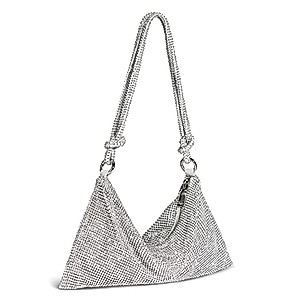 SWEETV Women's Evening Bag,Rhinestone Clutch Purse for Formal/Wedding/Cocktail/Prom/Party/Club,Silver Hobo Bags,Large