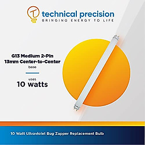 20 Watt Replacement Bulb for Bug Zapper by Technical Precision - Two 10 Watt UV Tubes Bug Zapper Bulb for Kill Pest with G13 Medium 2-Pin Base - Fits Most 20 Watt Bug Zappers - 2 Pack