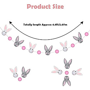 Bunny Felt Garland Wool Rabbit Pom Pom Banner Handmade Bunny Ball Garland for Holiday Wall Decoration