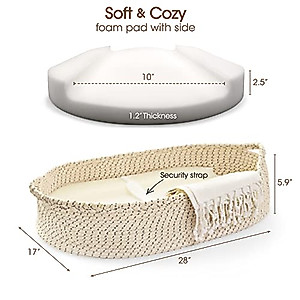 J&JOO Baby Changing Basket - Raised Side Foam Pad with Wipeable Waterproof Pad Cover, Built-in Security Strap, Handmade, Moses Basket Changing Table Topper Changing Pad