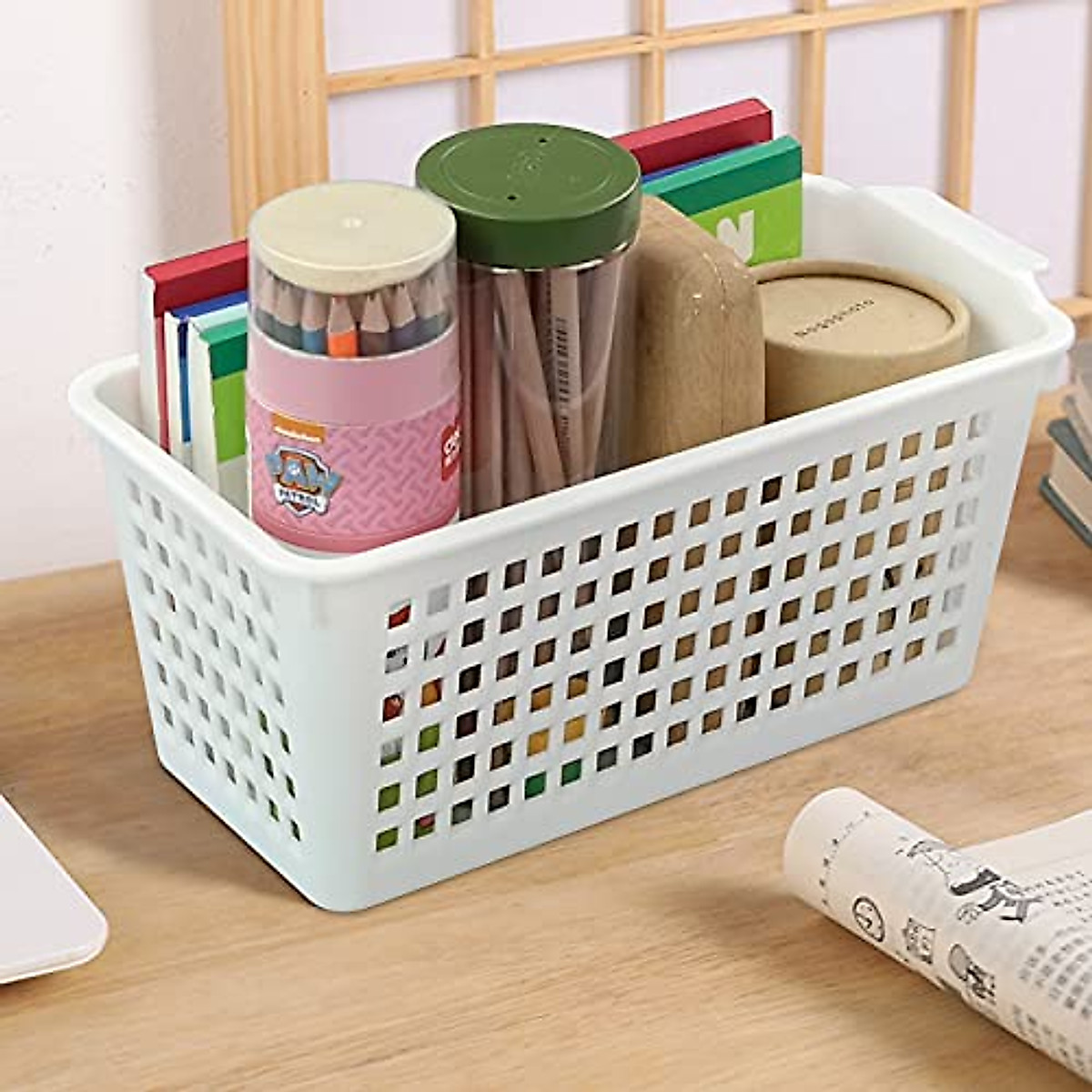 Fiazony 6-Pack Plastic Office Desktop Trays Basket Storage, White, F
