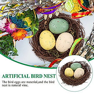ARTIBETTER Artificial Bird Nest with 3 Bird Eggs Country Style Simulation Twig Bird Nest Handmade Rattan Nest DIY Craft Tree Ornament for Easter Garden Decor